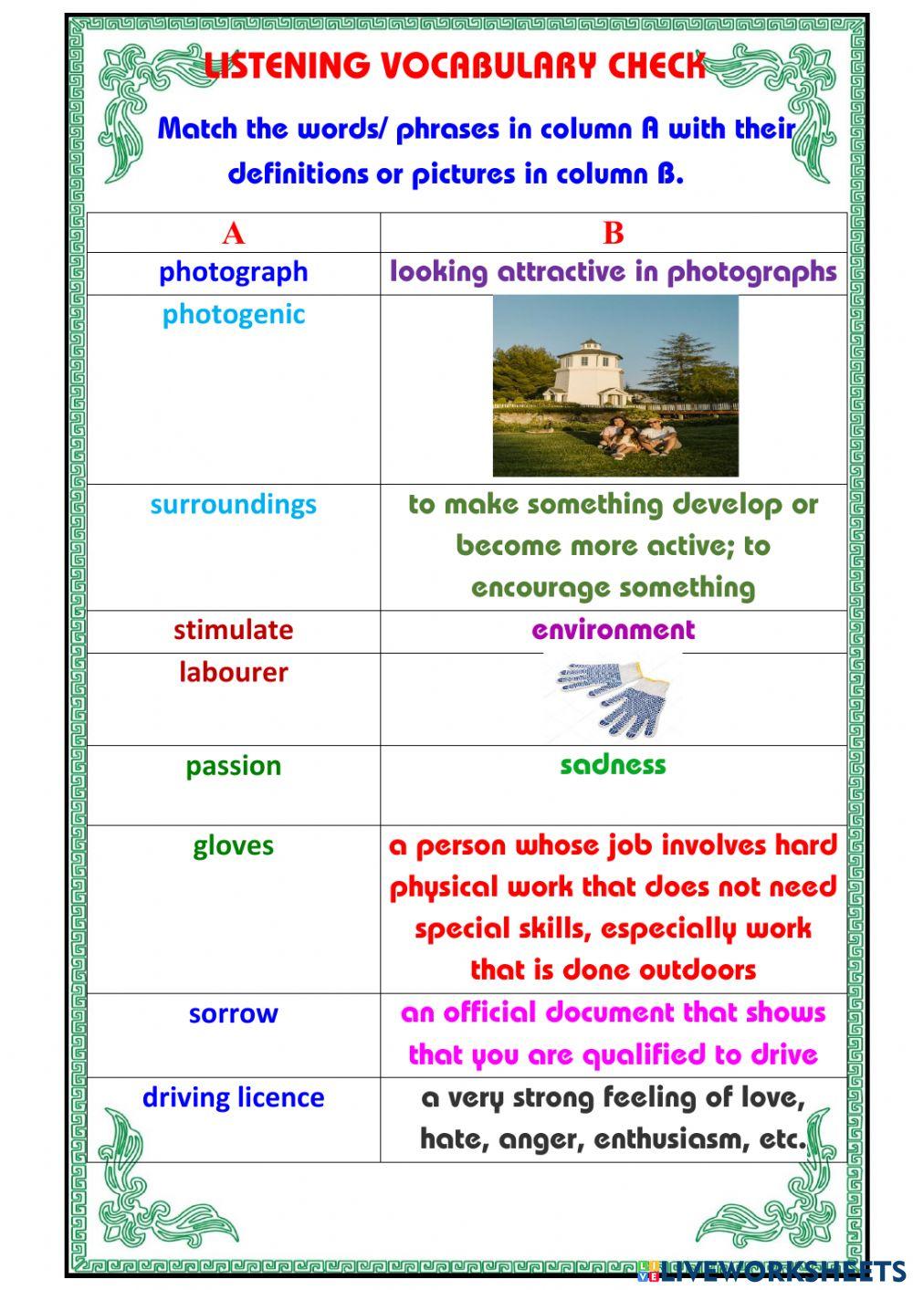 Unit 4 listening vocabulary check cs2 worksheet | Live Worksheets