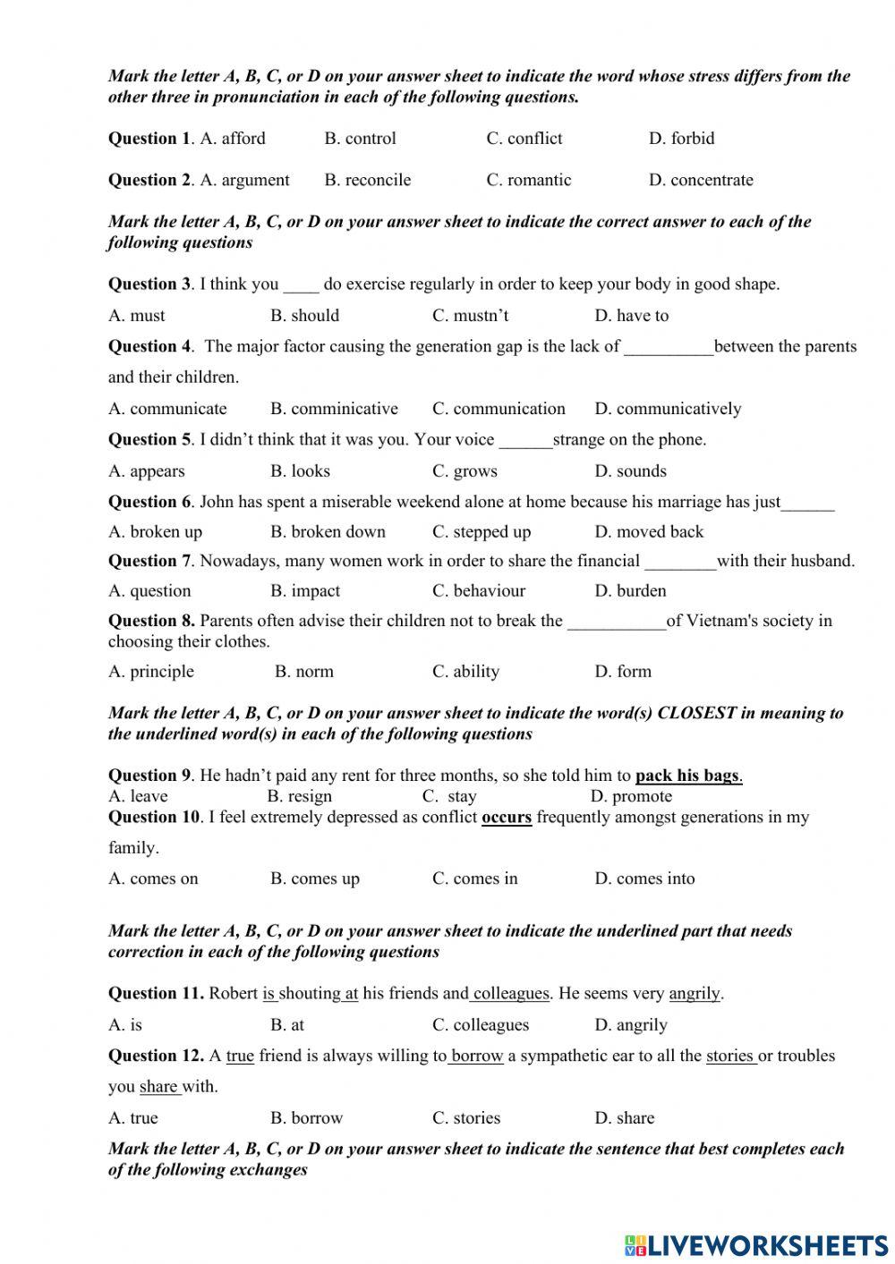 Review unit 1, 2 grade 11 1609515 | superthaonguyen