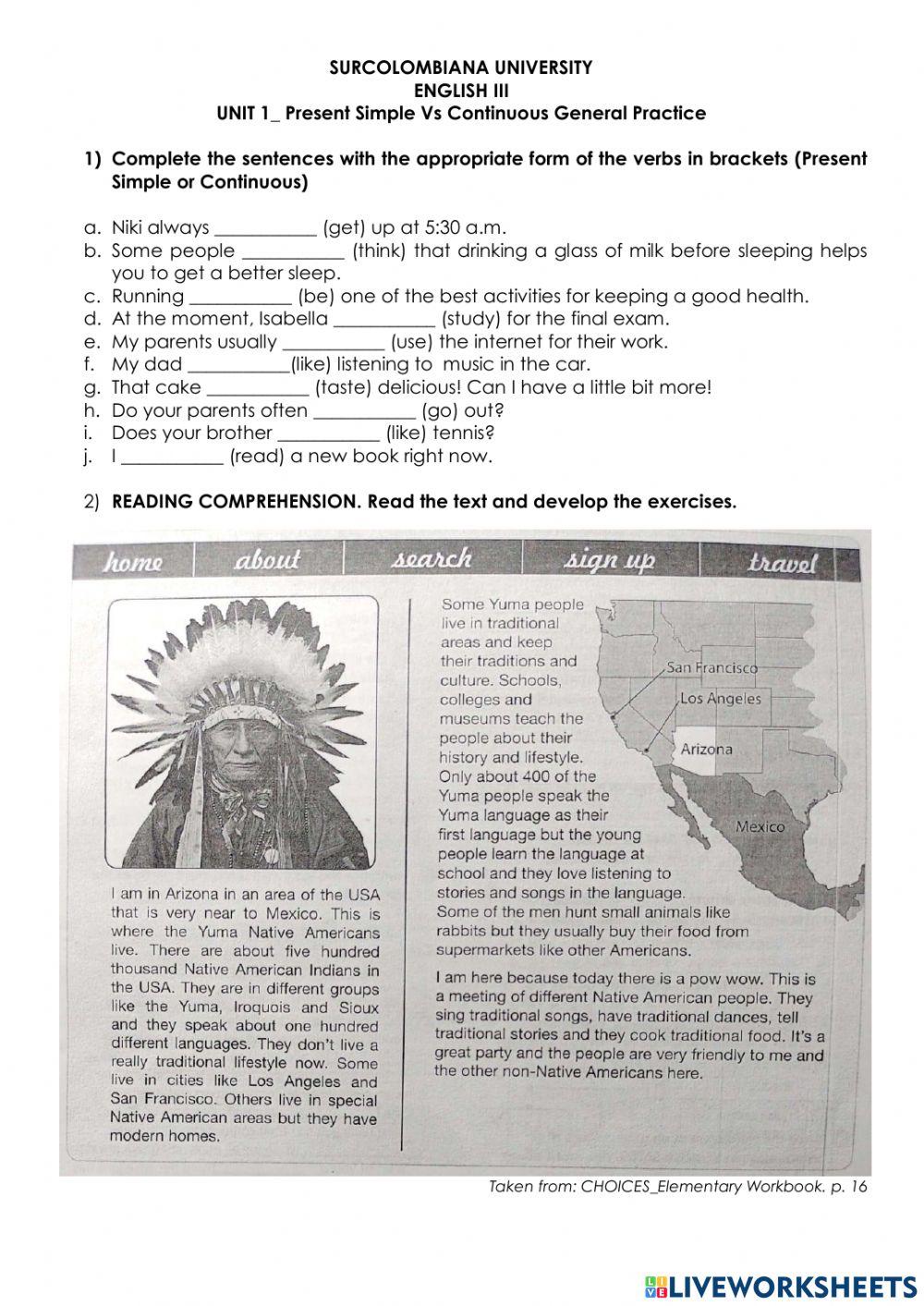Unit 1-Present Simple Vs Continuous Practice online exercise for | Live Worksheets