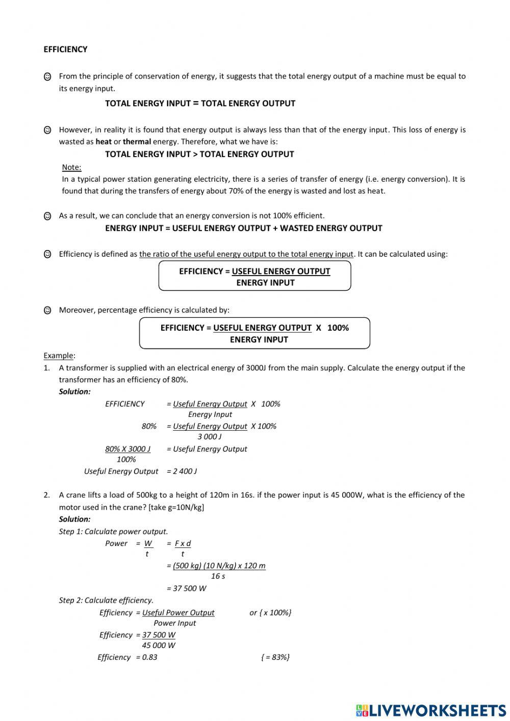 efficiency physics notes