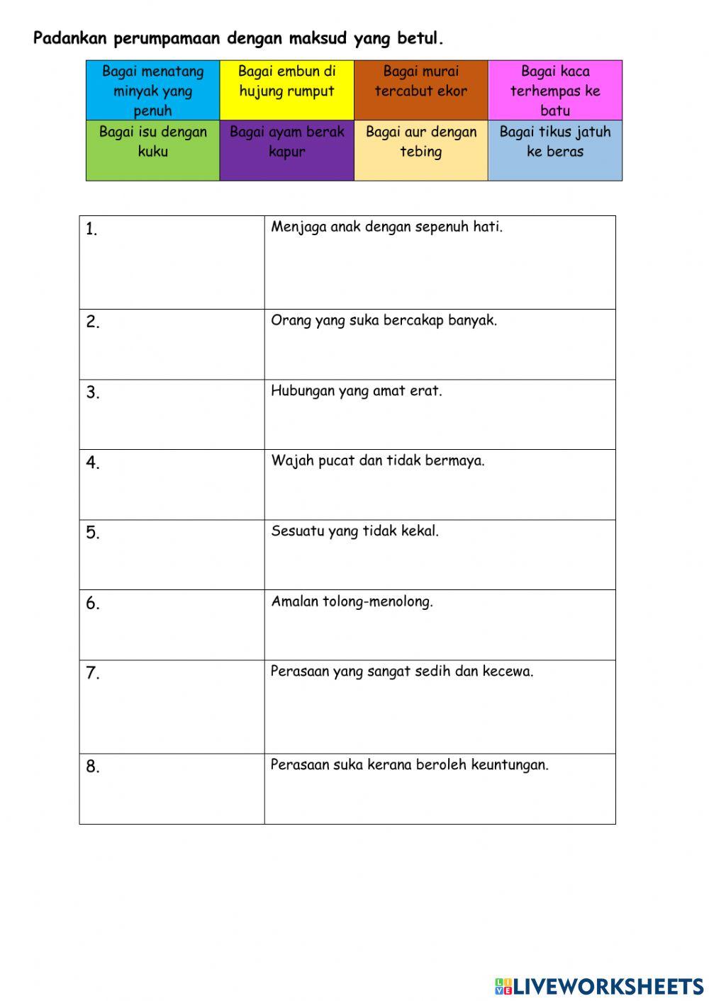 Perumpamaan Bahasa Melayu (BM) worksheet | Live Worksheets