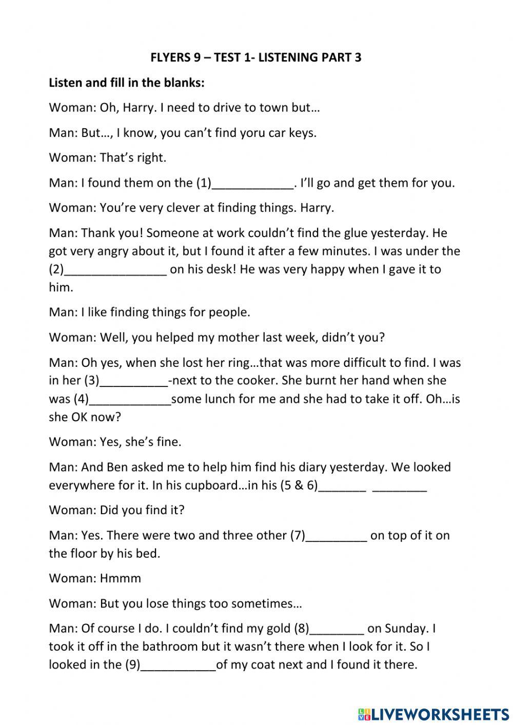 Flyers 9-test 1… | Free Interactive Worksheets | 1609885