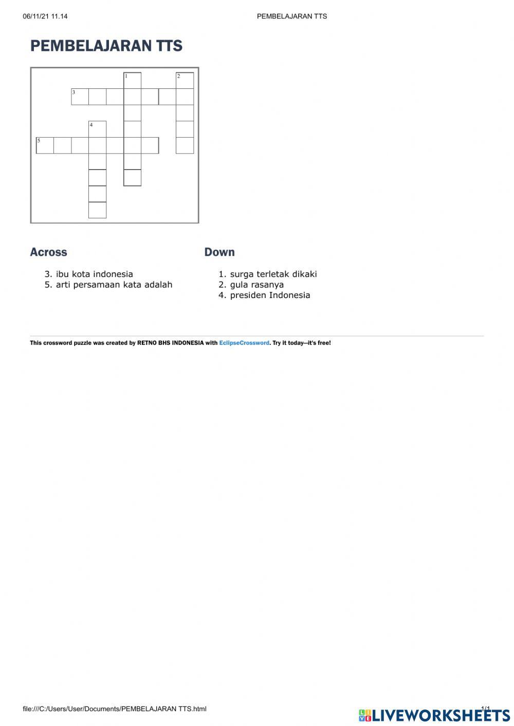 Tts indonesia worksheet | Live Worksheets