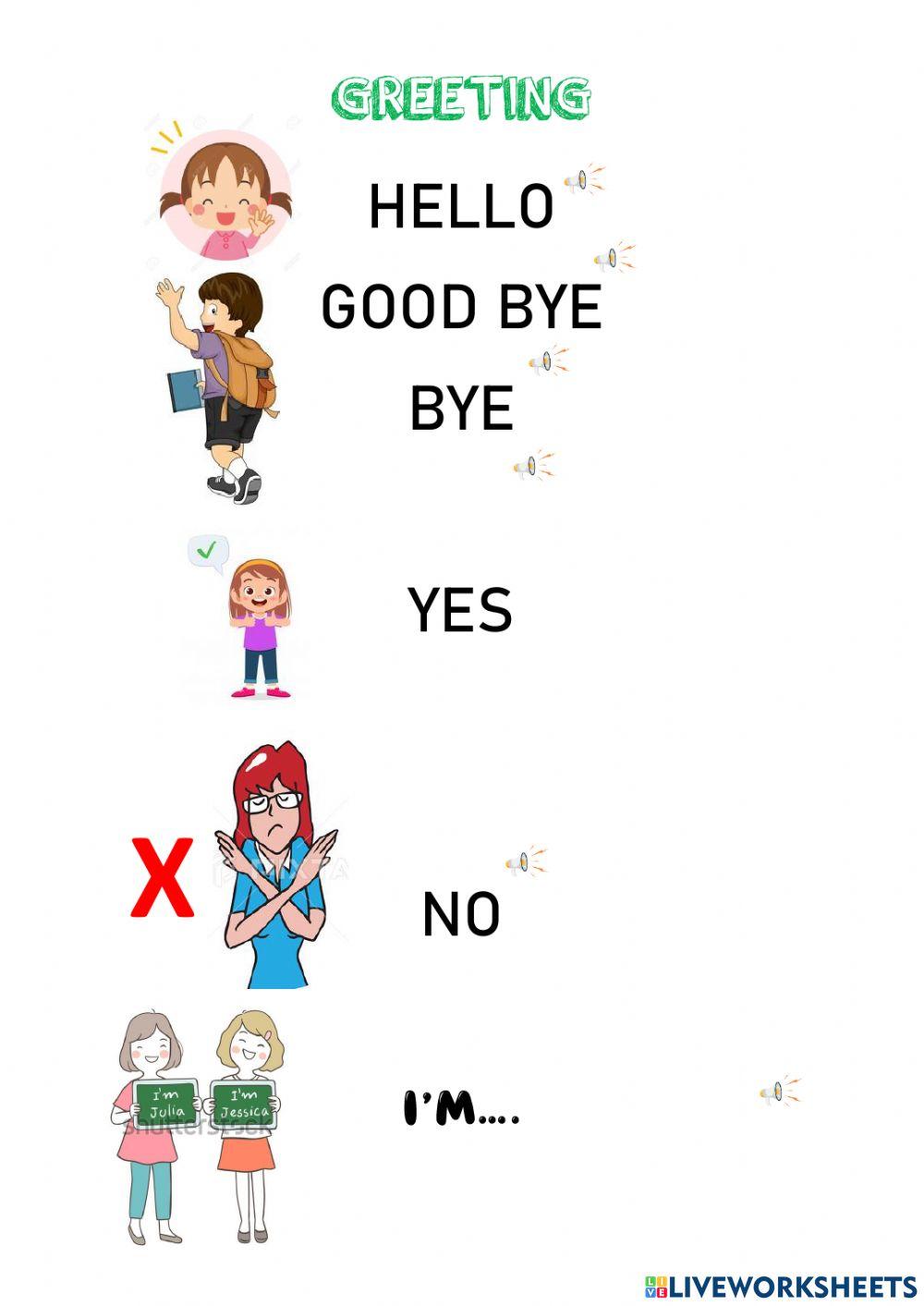 Greeting online activity for 1 | Live Worksheets