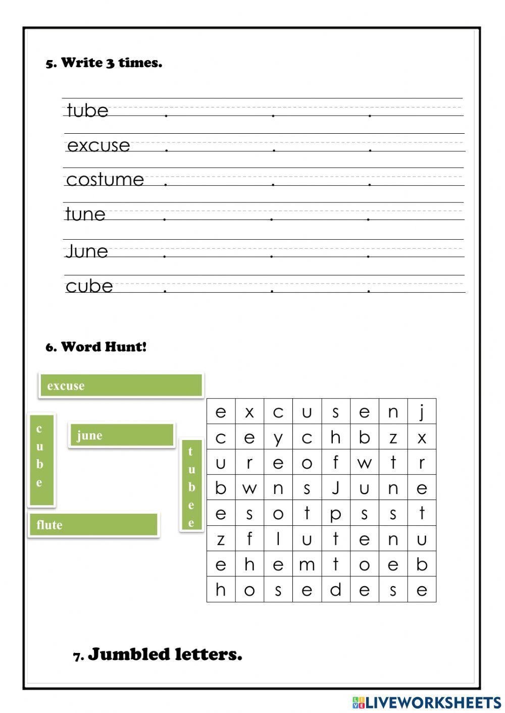 Long u activity for phase 1 | Live Worksheets