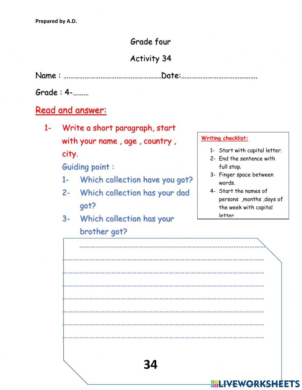 Write a paragraph exercise | Live Worksheets