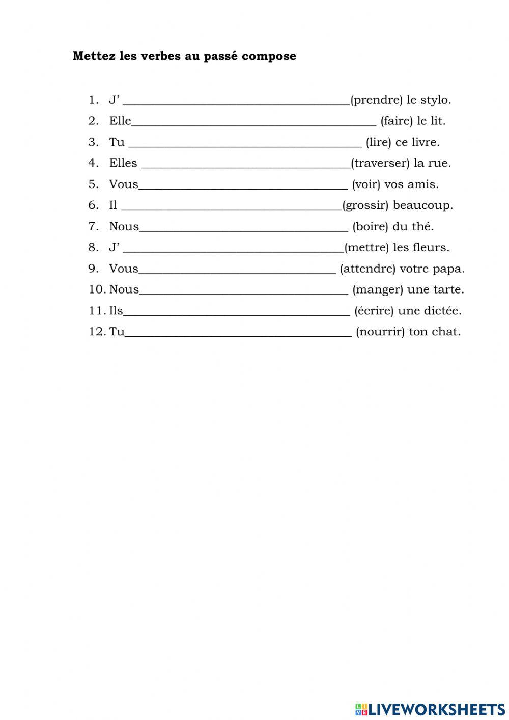 Passe Compose Avec Avoir Live Worksheets passe-compose-avec-avoir-live-worksheets