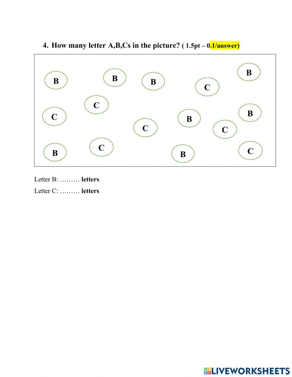 How many letter B and C worksheet | Live Worksheets