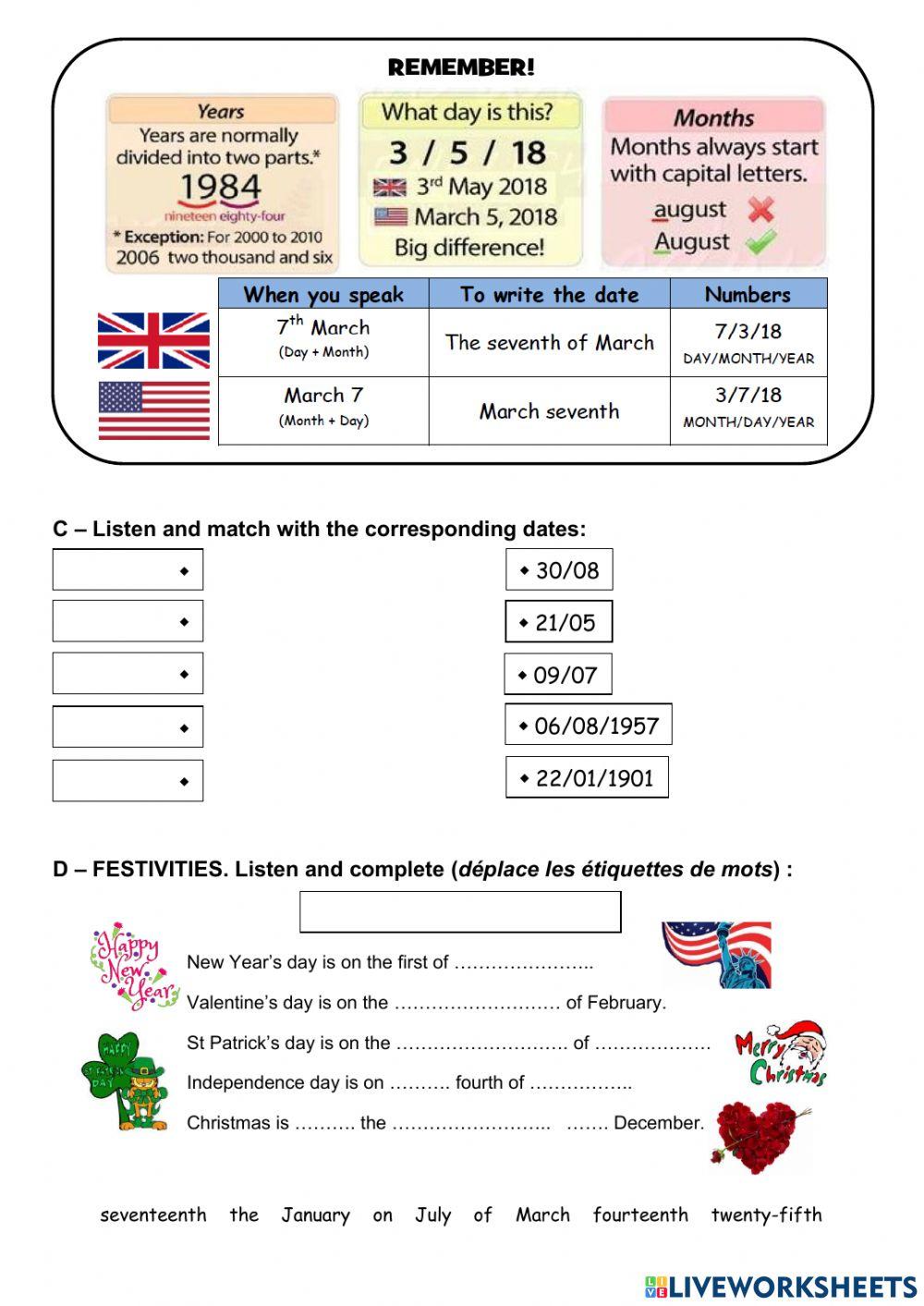 What's the date? online exercise for | Live Worksheets