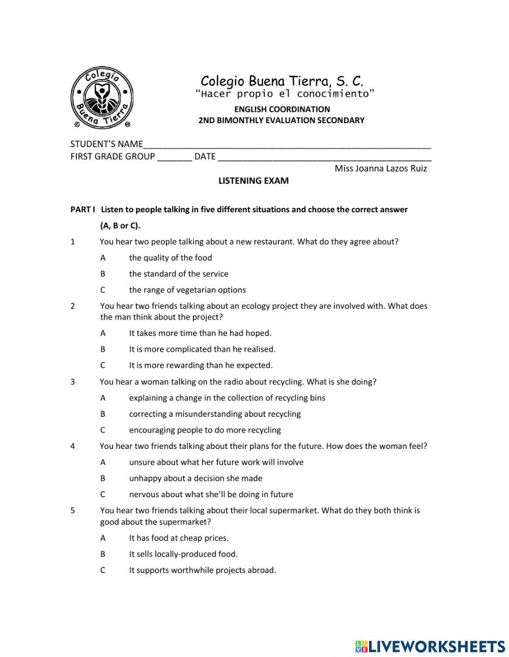 7159636 | 2nd BIMONTHLY LISTENING EXAM | jxy83