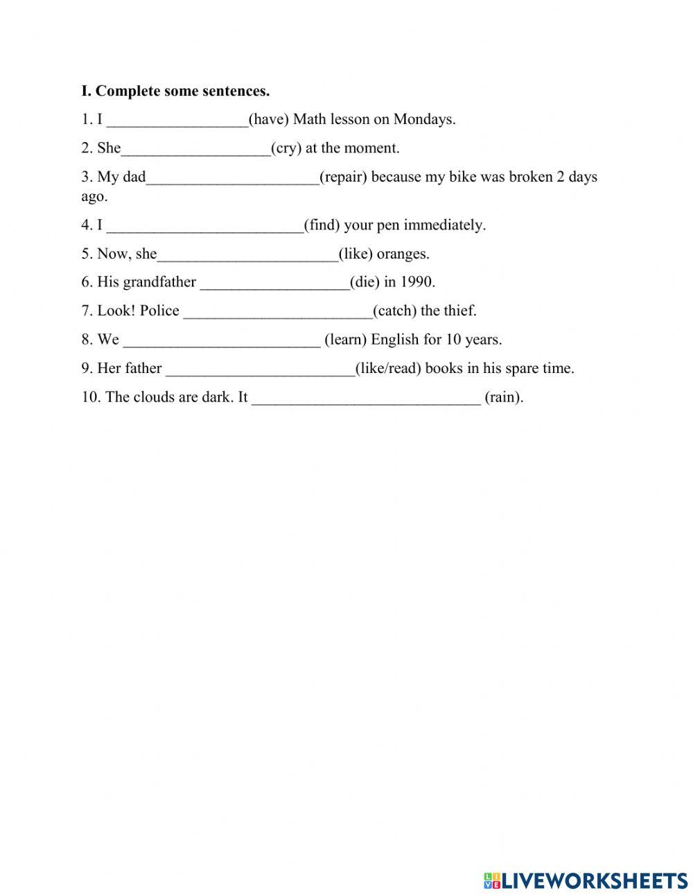Mix tenses online activity | Live Worksheets