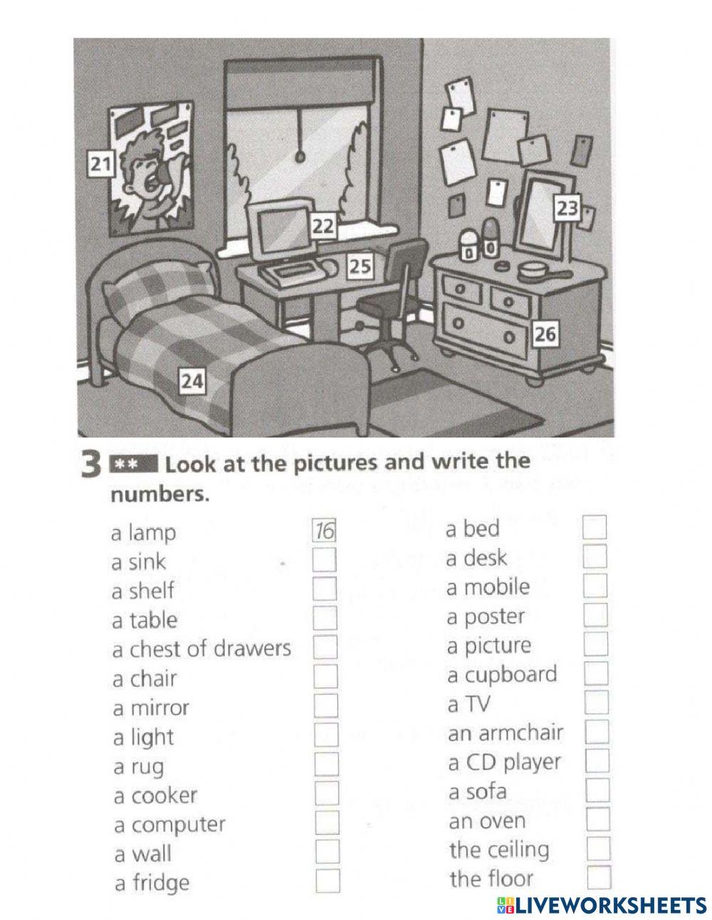 Home objects exercise | Live Worksheets
