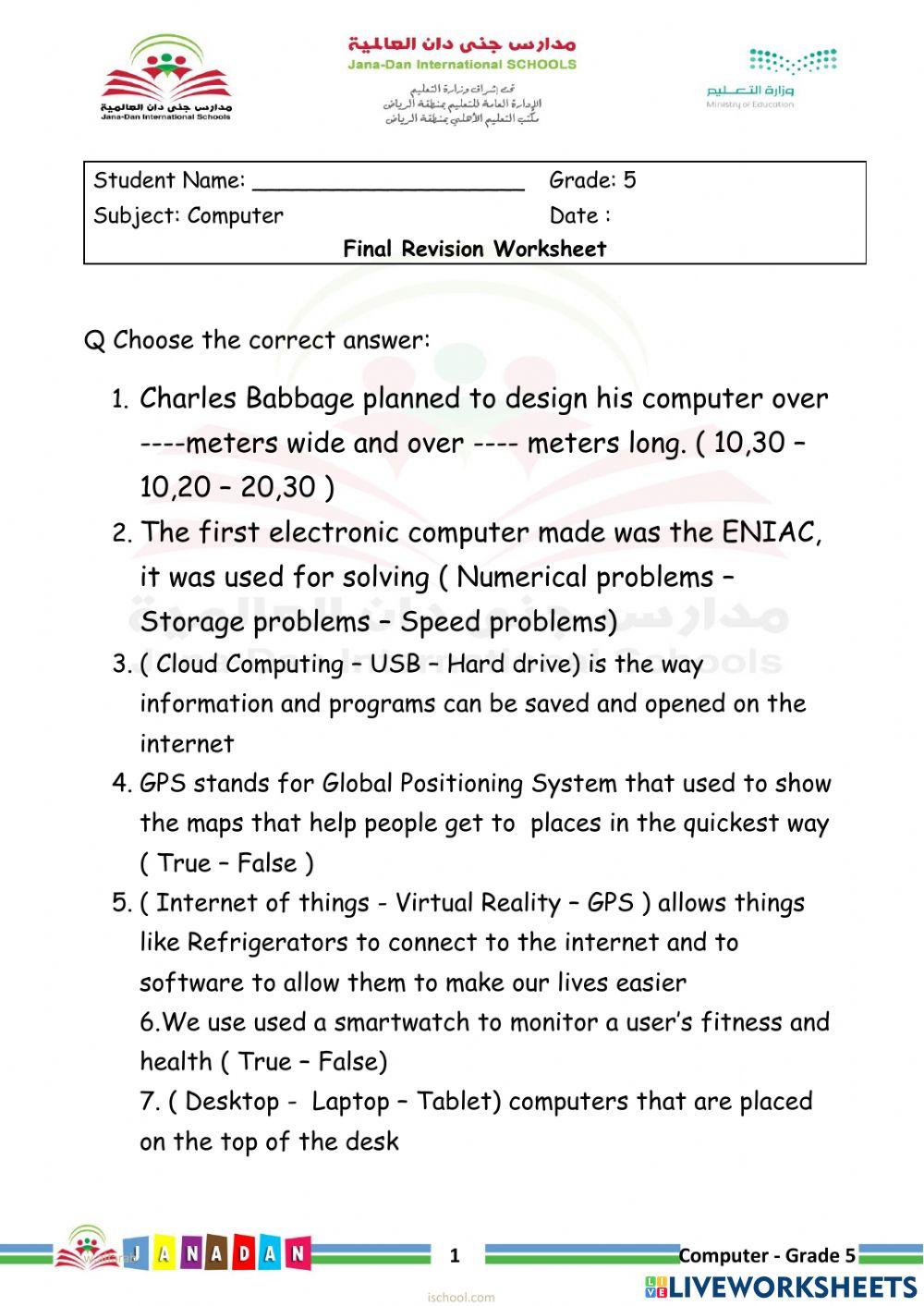 final revision gr5 online exercise for | Live Worksheets