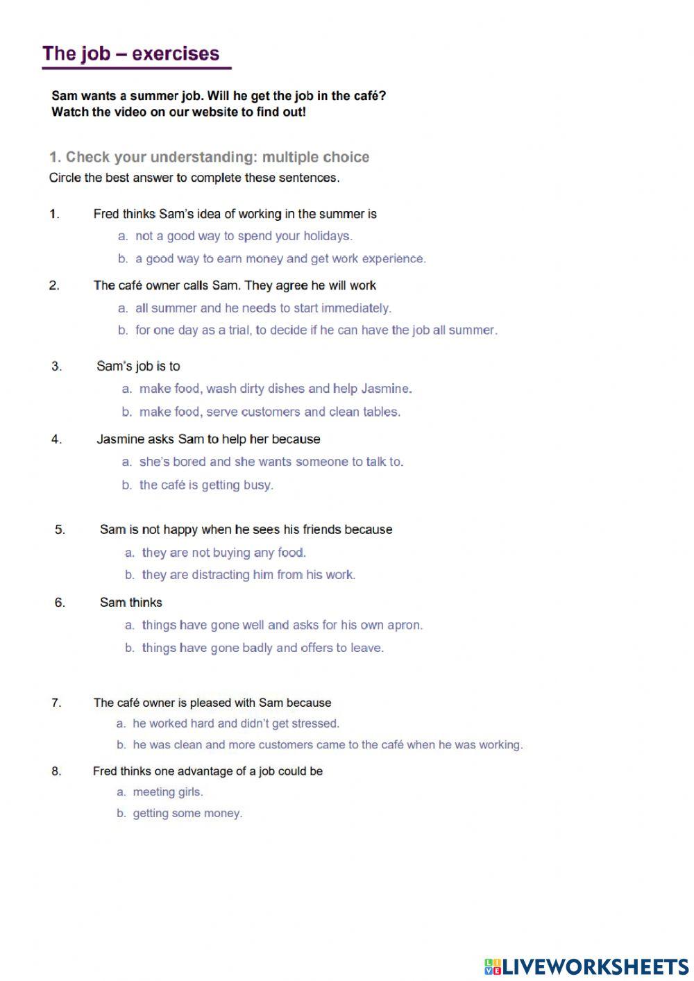 Ficha The job worksheet | Live Worksheets