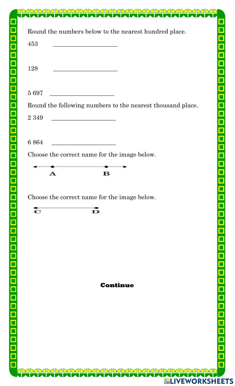 1612564 | Math Midterm Quiz | Christal | LiveWorksheets