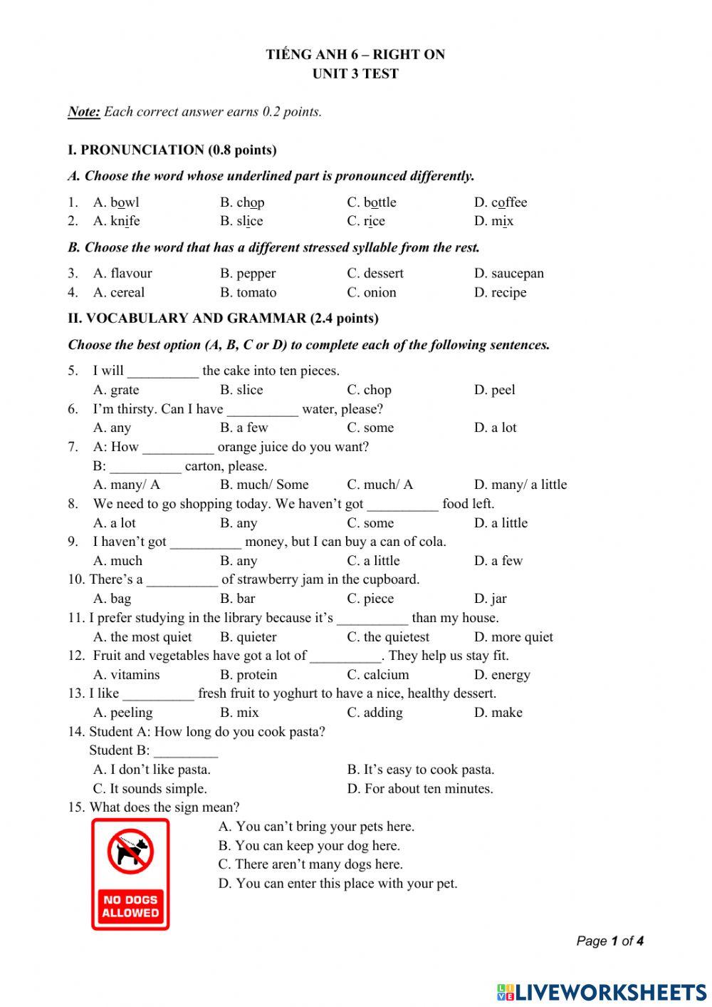 G6- test U3-Ro worksheet | Live Worksheets