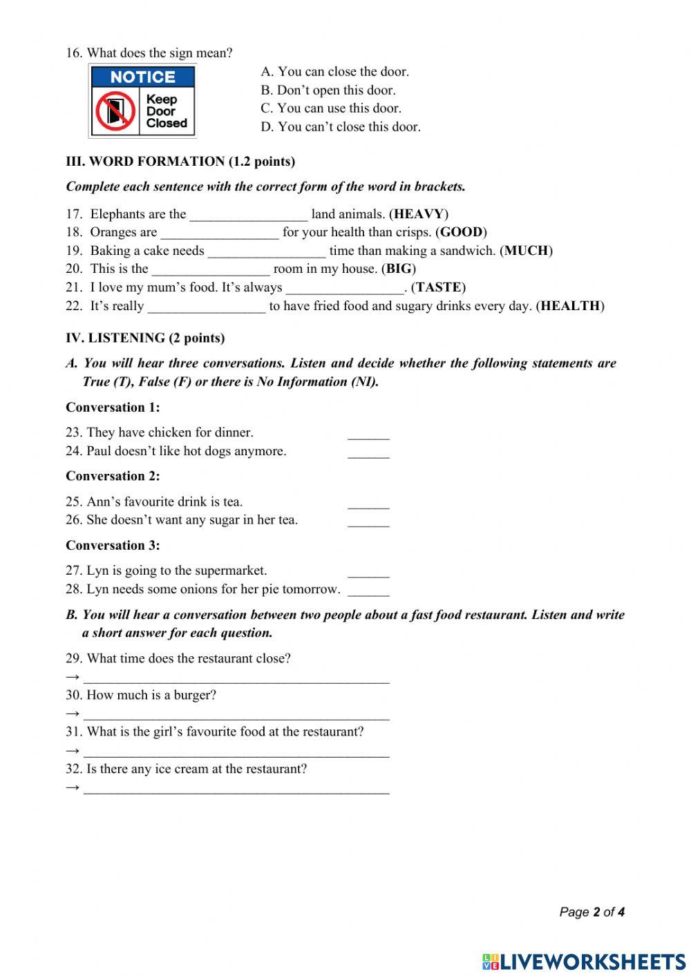 G6- test U3-Ro worksheet | Live Worksheets