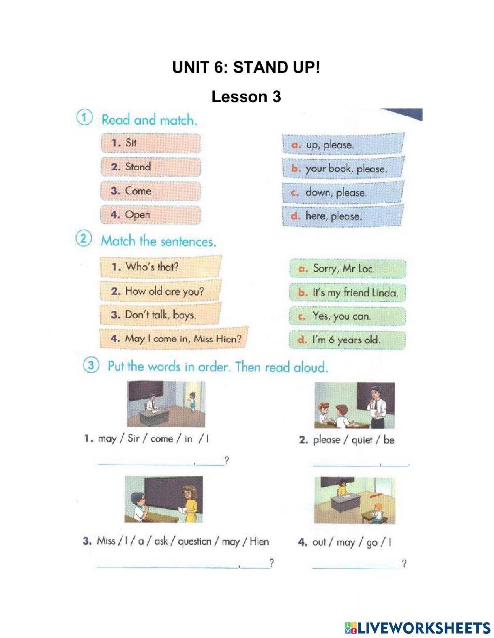 Unit 6. Stand up! interactive worksheet | Live Worksheets
