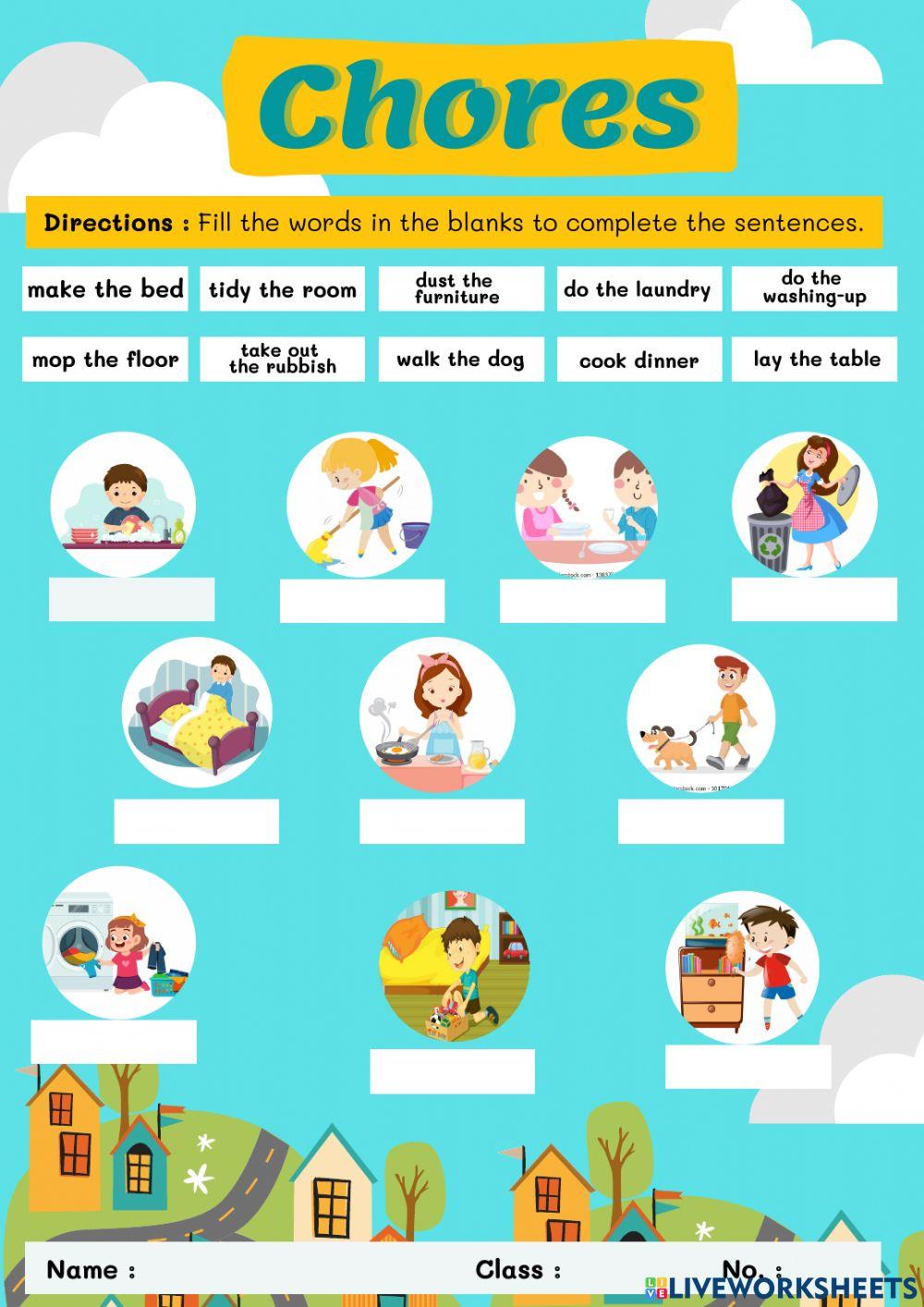 Chores worksheet worksheet | Live Worksheets
