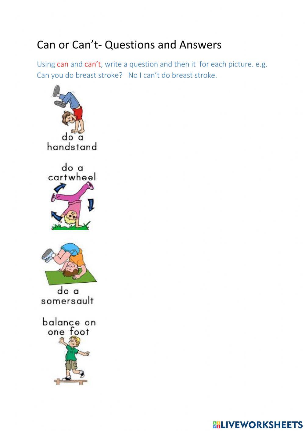 Can or Can't online worksheet for 1 | Live Worksheets