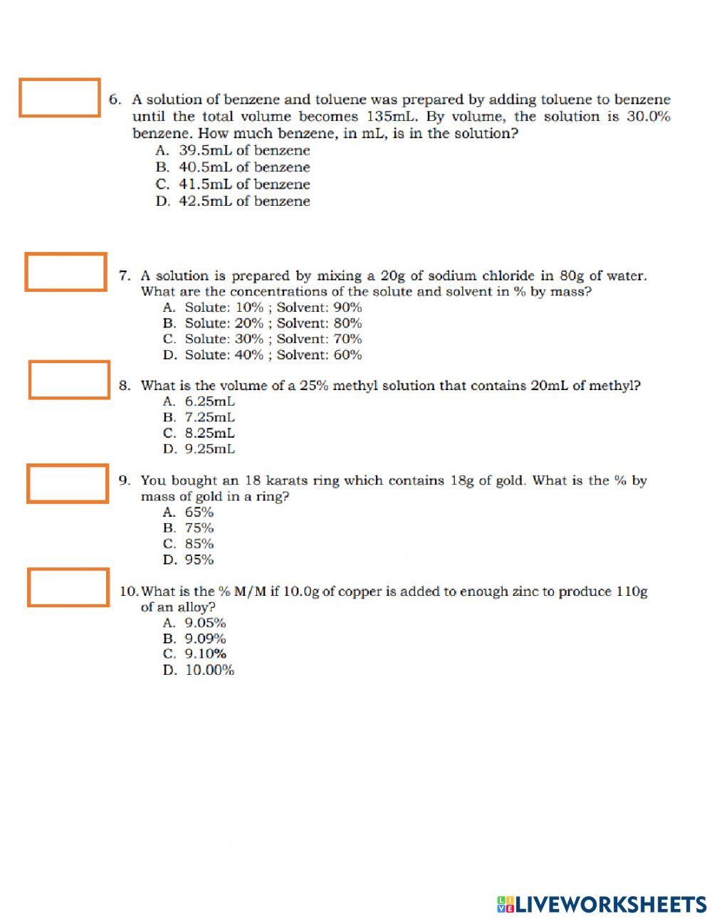 concentration solution worksheet