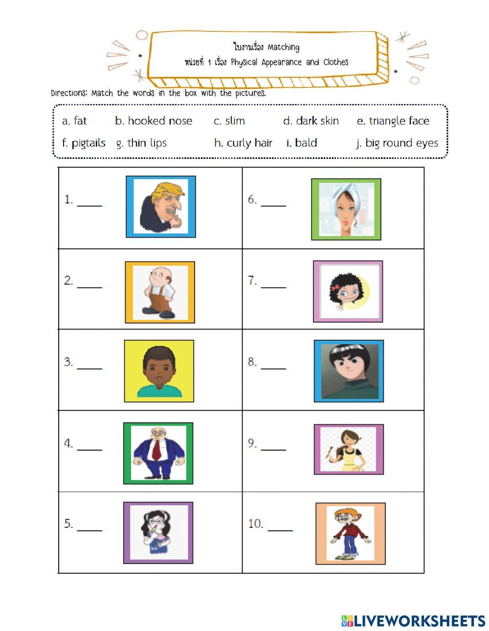 Physical Appearance and Clothes worksheet | Live Worksheets