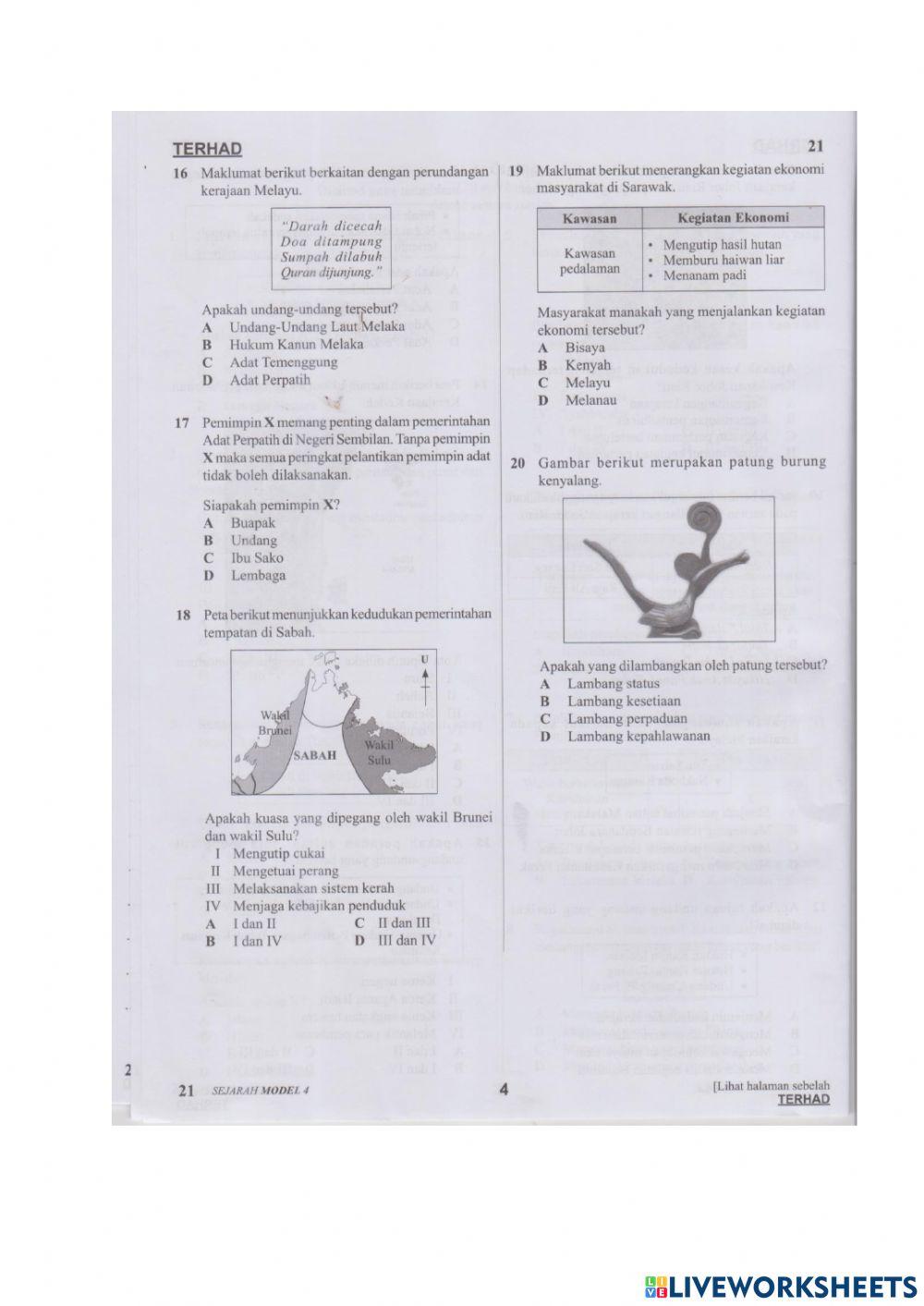 Kertas model 4 t2 worksheet | Live Worksheets
