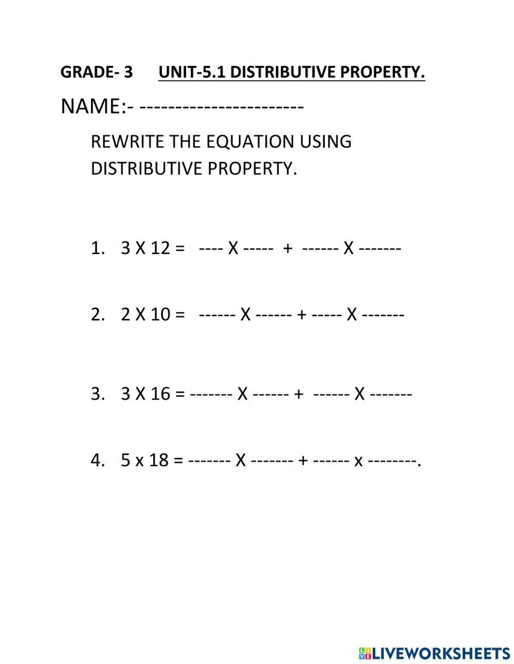 DISTRIBUTIVE PROPERTY online exercise for | Live Worksheets