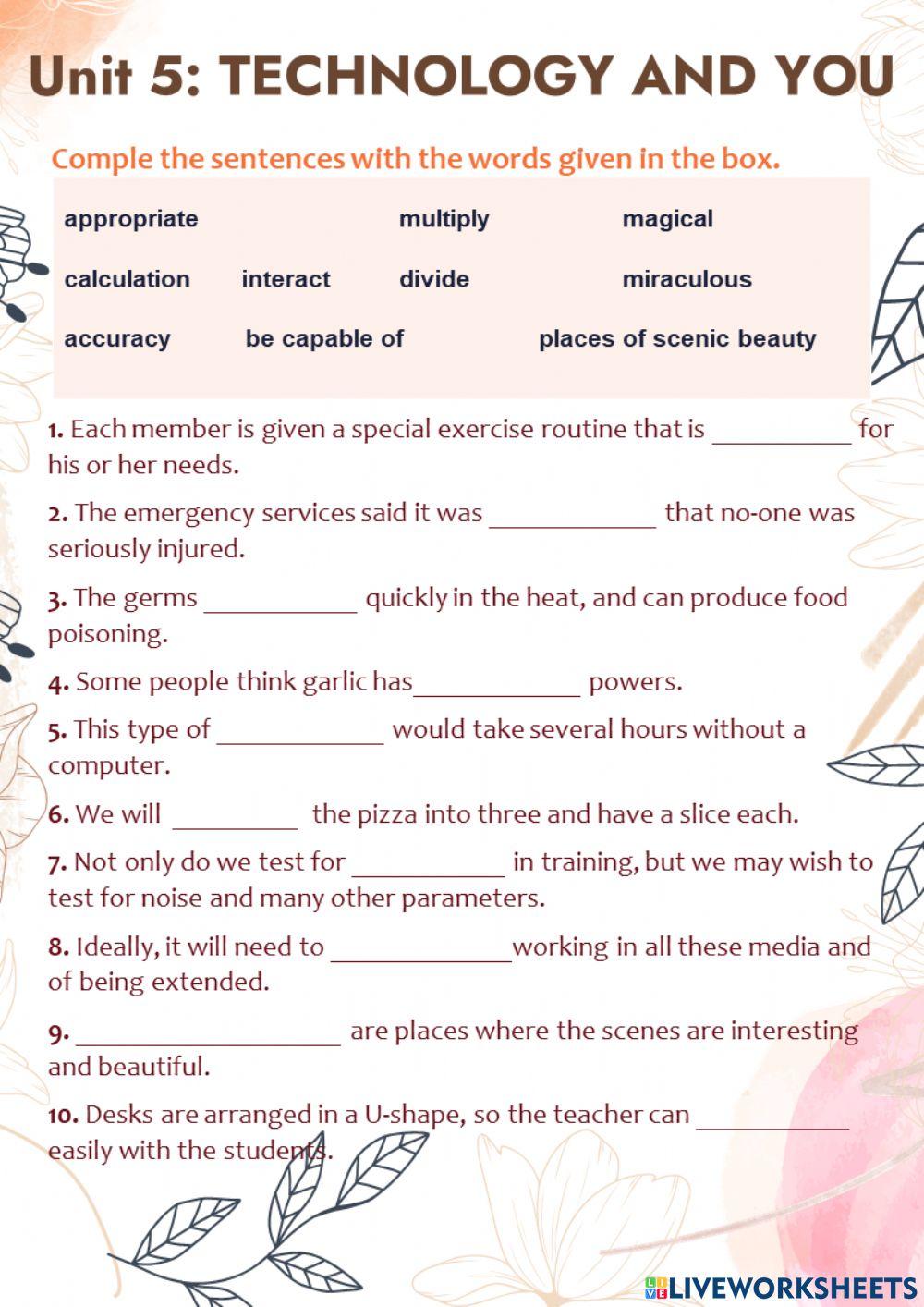 Unit 5-Grade 10-Vocabulary check-Reading worksheet | Live Worksheets