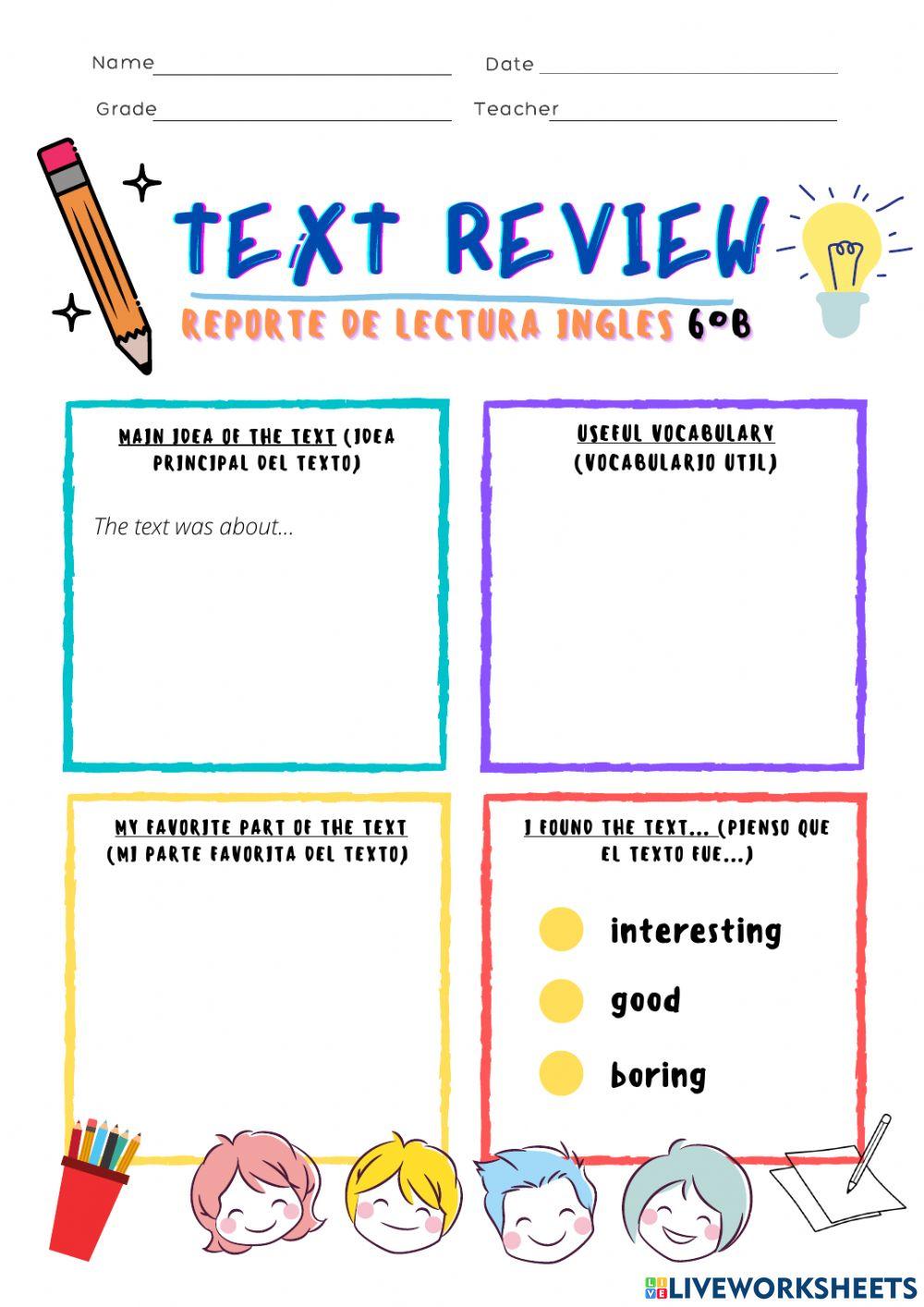Text review 6°b | Free Interactive Worksheets | 1614654