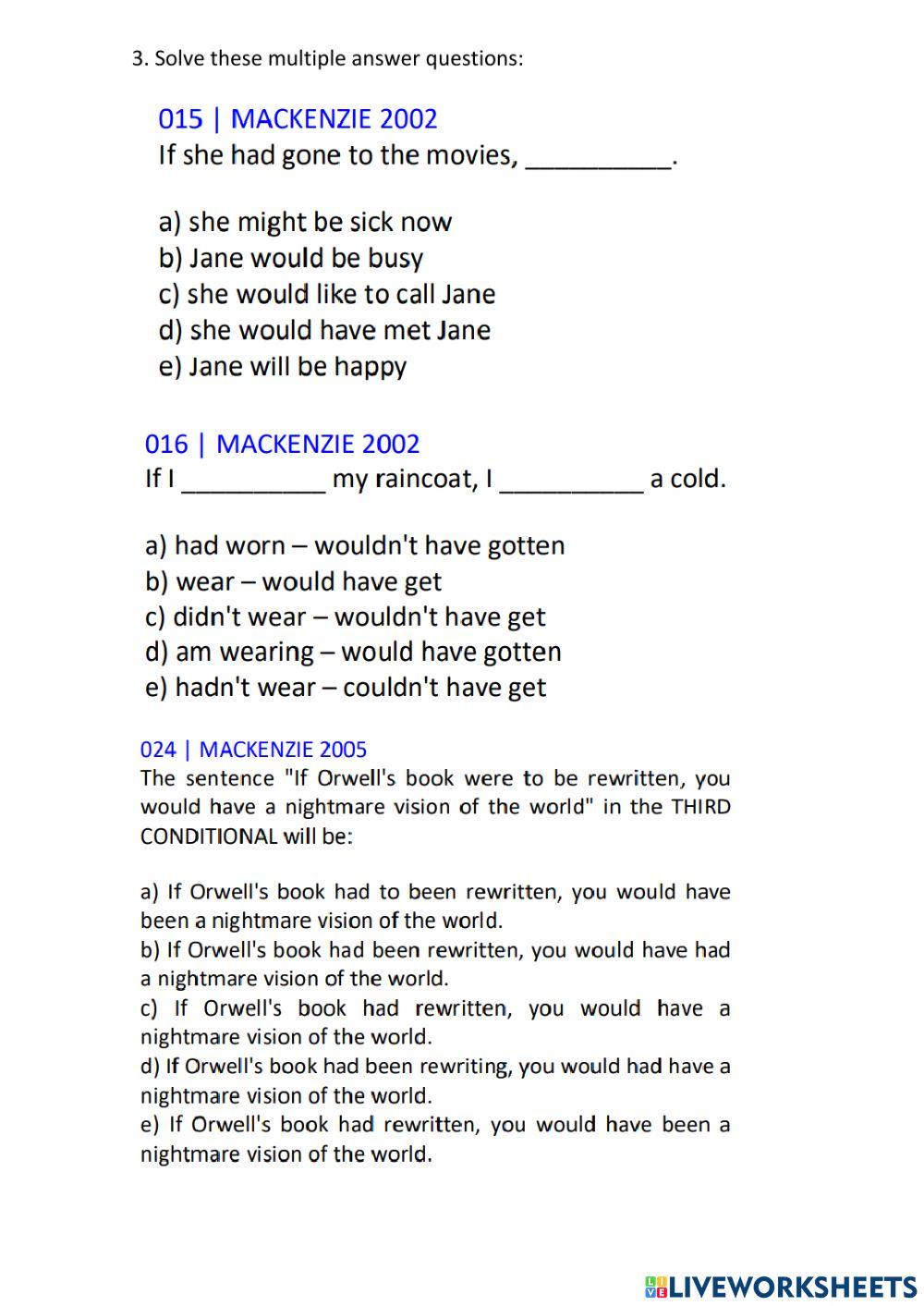 Pdf online activity: Mixed Conditionals | Live Worksheets