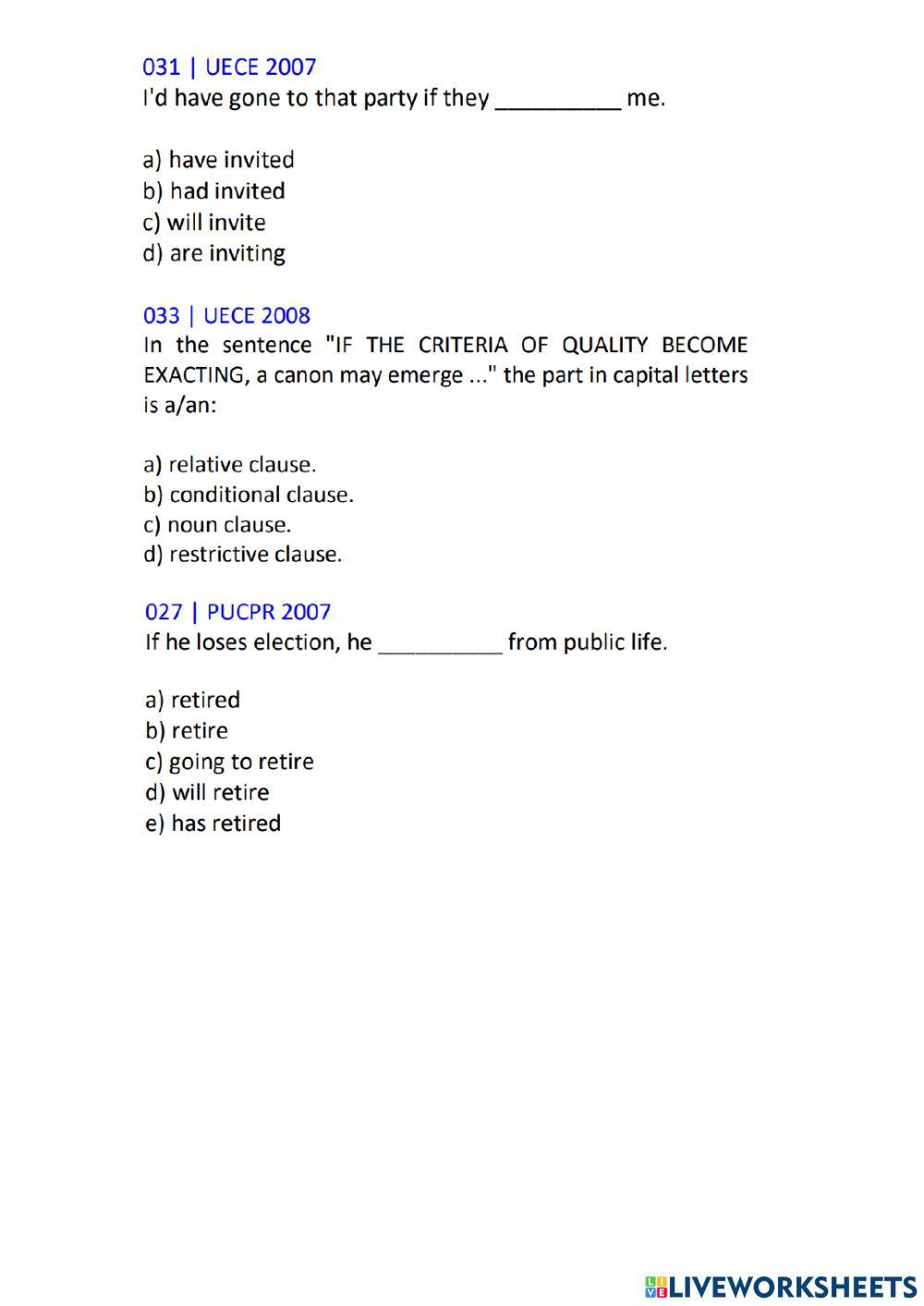 Pdf online activity: Mixed Conditionals | Live Worksheets