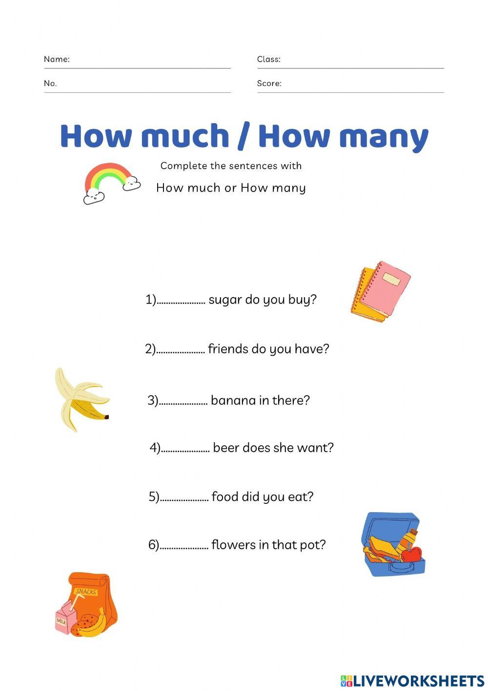 How much-how many exercise for 4 | Live Worksheets
