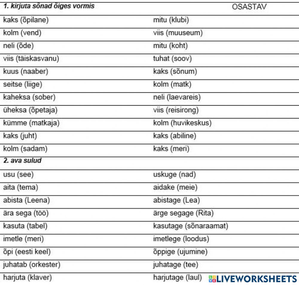 Osastav worksheet | Live Worksheets