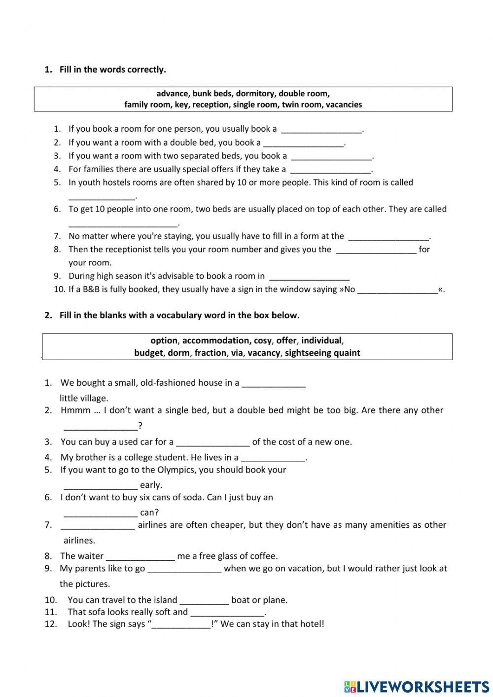 Accommodation 4060791 | katjadra | LiveWorksheets