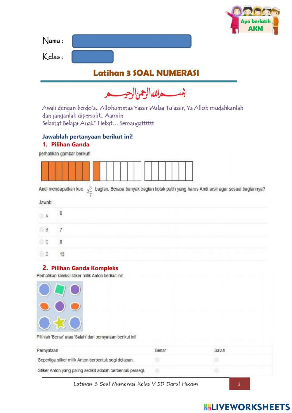 Latihan AKM Numerasi exercise for 4 | Live Worksheets