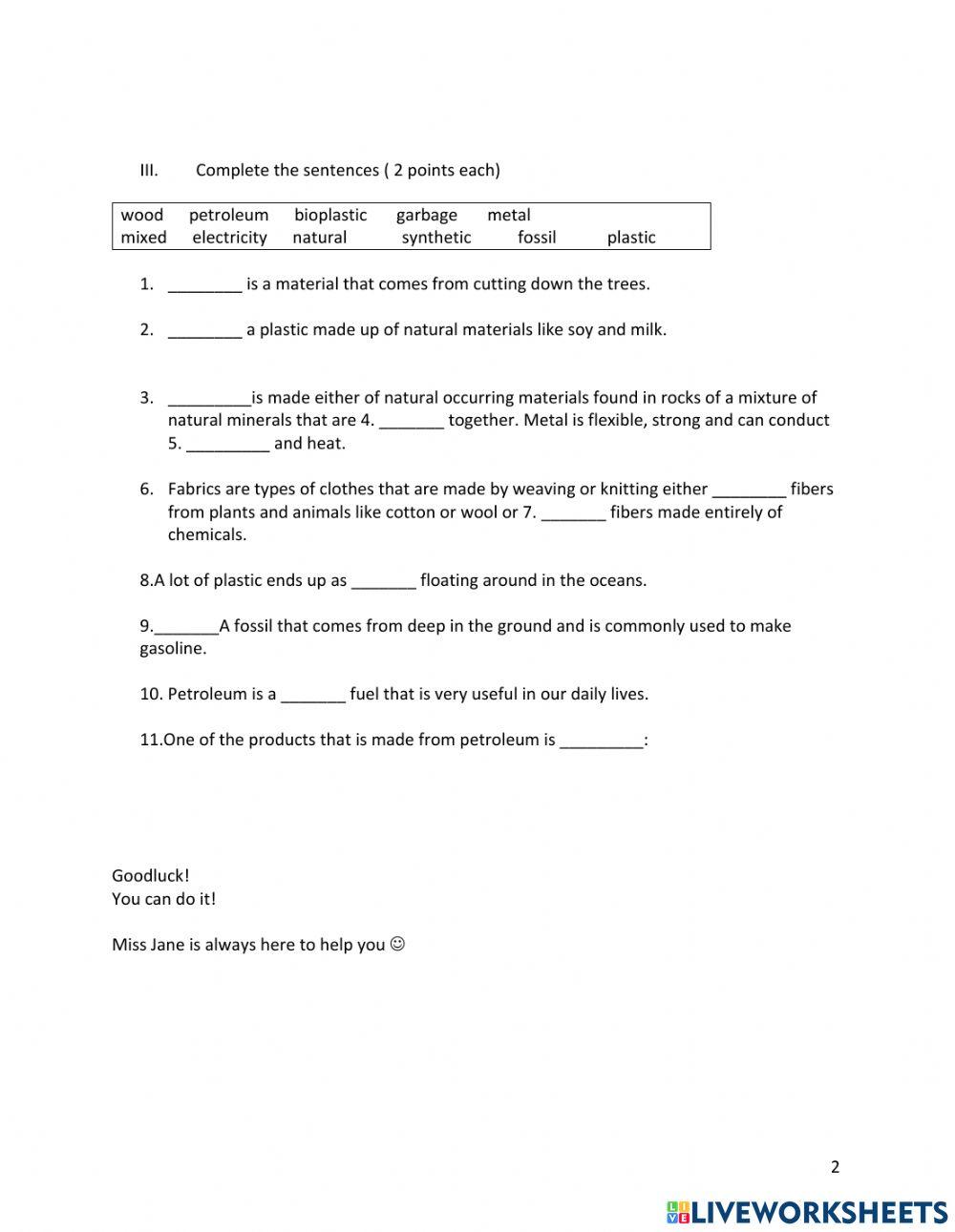Science Exam 1615741 | jane029 | Live Worksheets