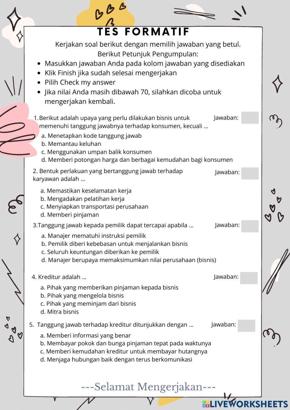 Tes Formatif Pertemuan 3 worksheet | Live Worksheets