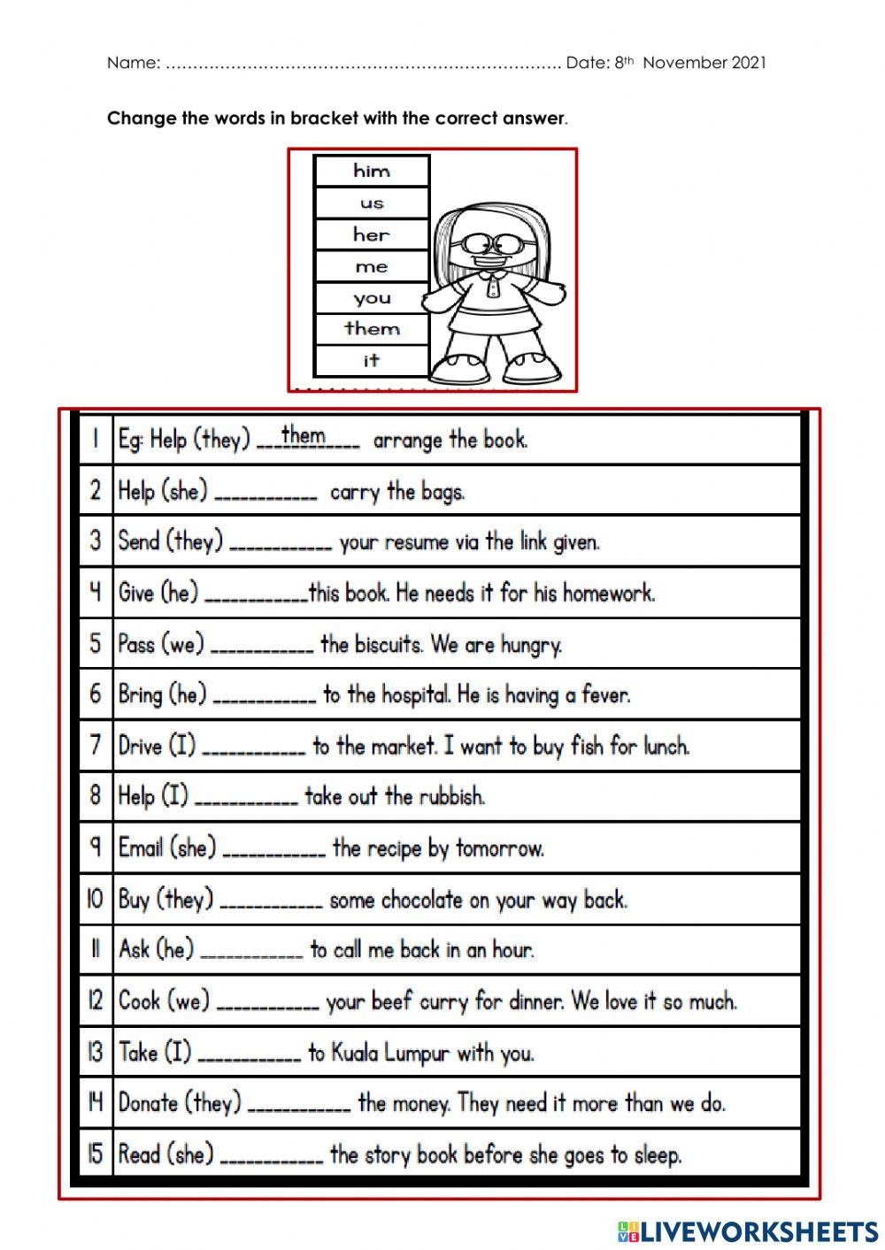 Pronouns online exercise for Grade 4 | Live Worksheets