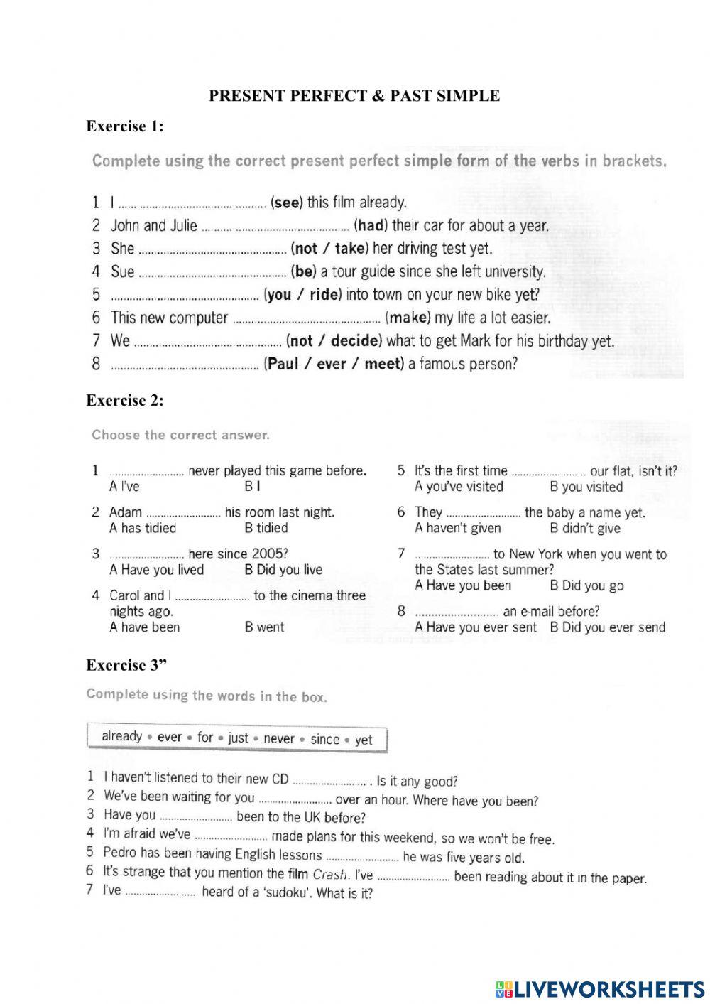 PresentPerfect worksheet | Live Worksheets PresentPerfect worksheet | Live Worksheets