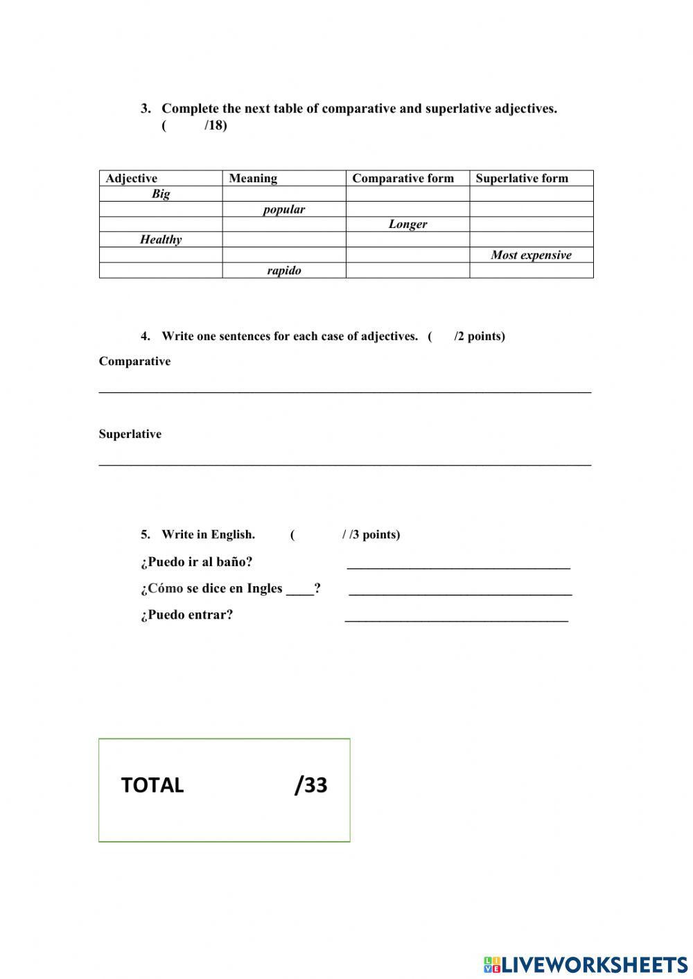 Test 1 -9th grade- worksheet | Live Worksheets