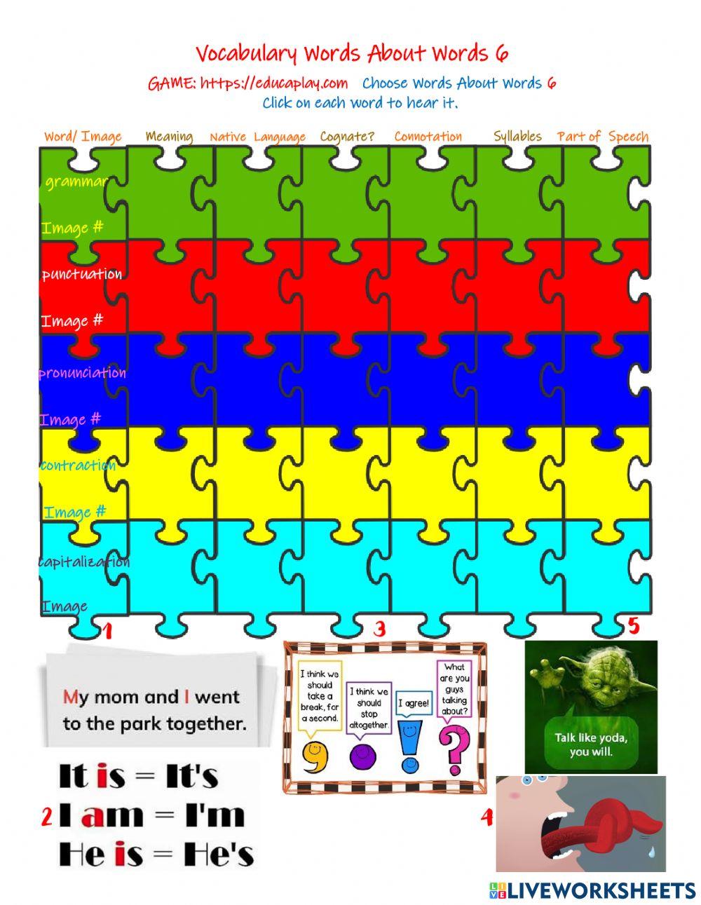 Words About Words Vocabulary 6 worksheet | Live Worksheets