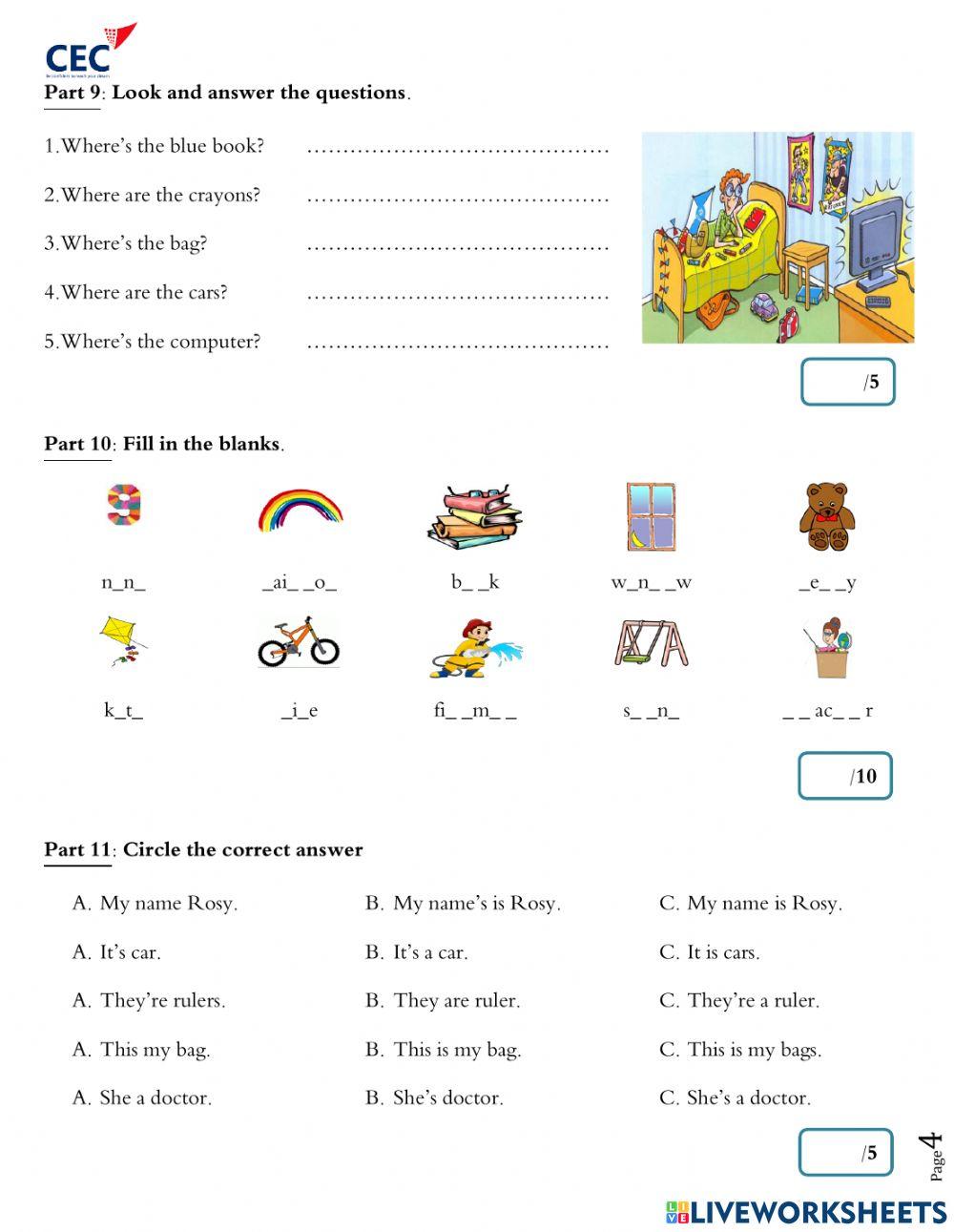 ES1 - Grammar Test 1 worksheet | Live Worksheets
