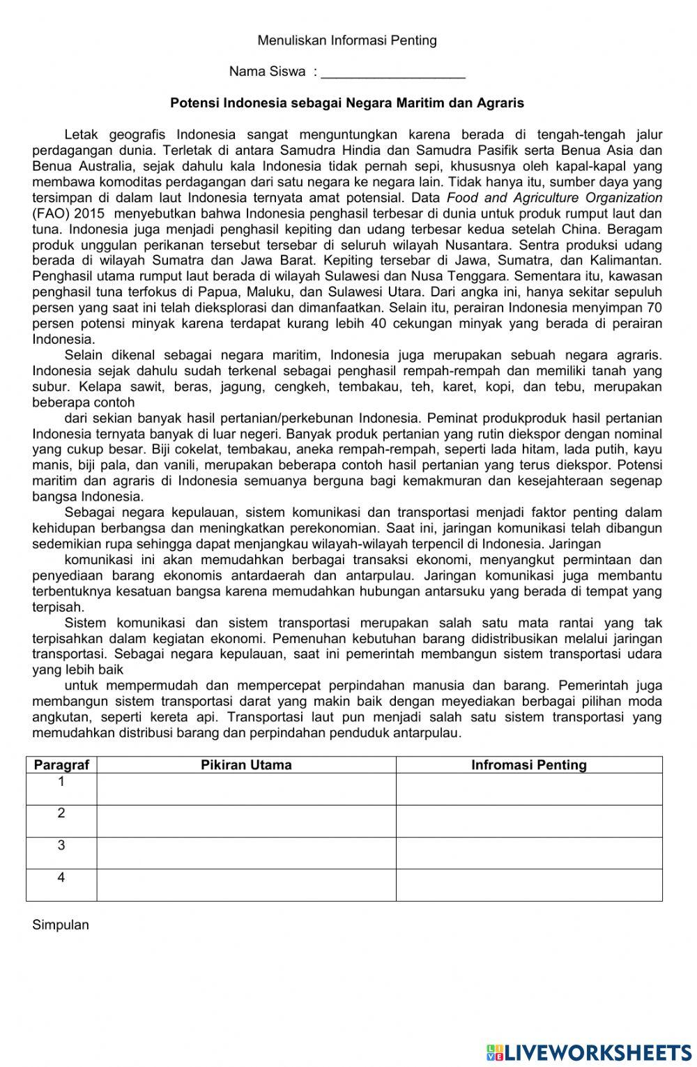 Menulis Informasi Penting worksheet | Live Worksheets