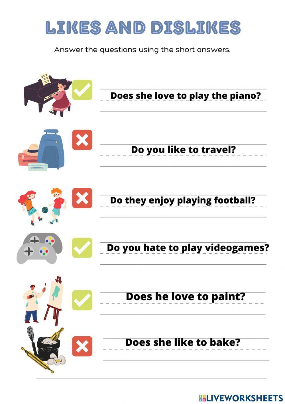 Likes and Disli… | Free Interactive Worksheets | 1616958