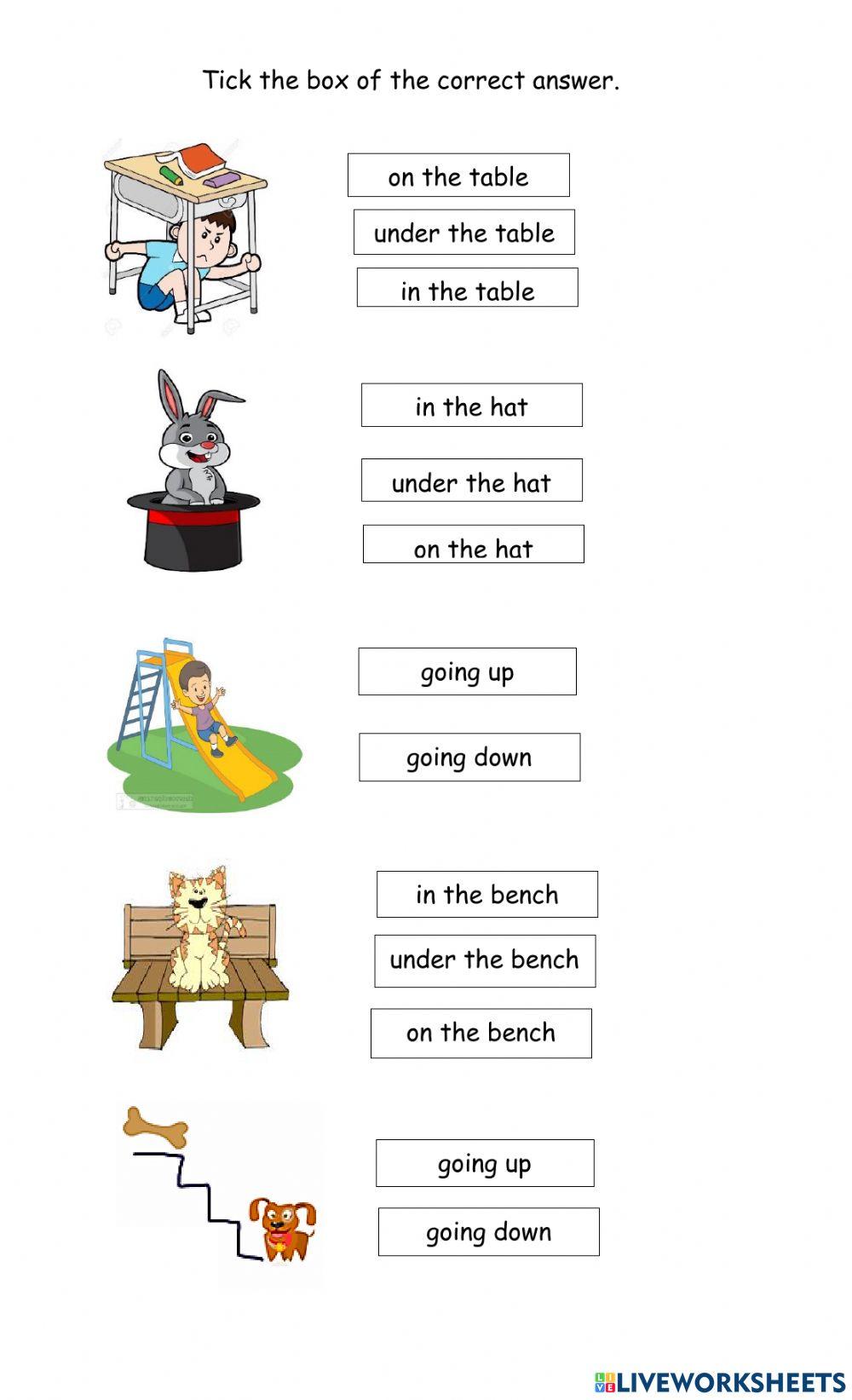 Using in, on, u… | Free Interactive Worksheets | 1617275