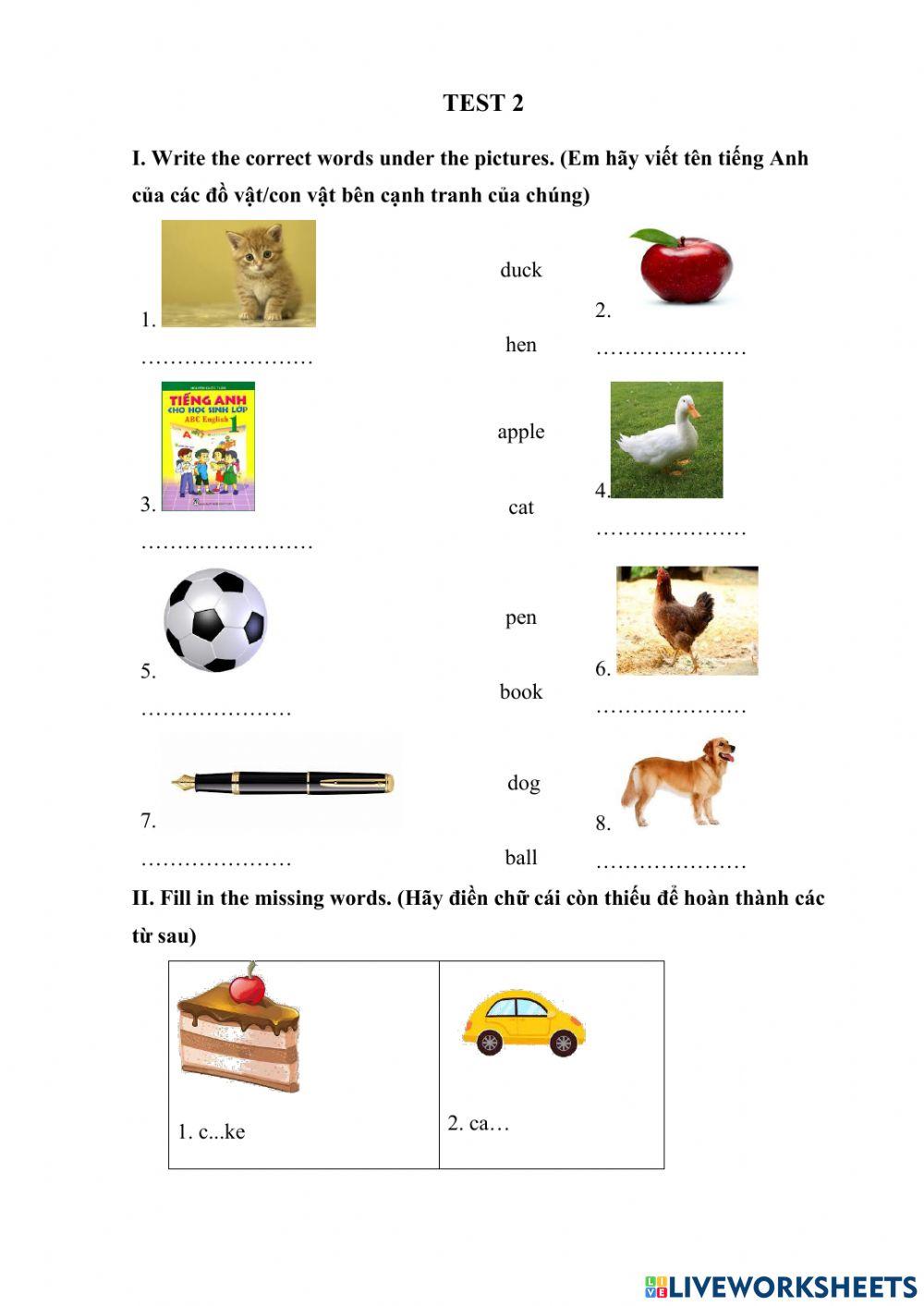 Test 2 - english 1 worksheet | Live Worksheets