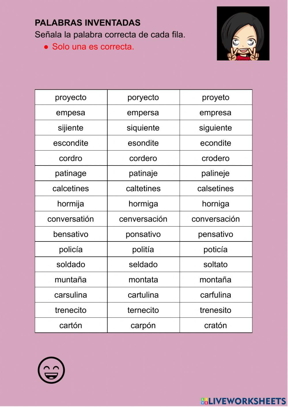 Palabras inventadas N2 07 worksheet | Live Worksheets