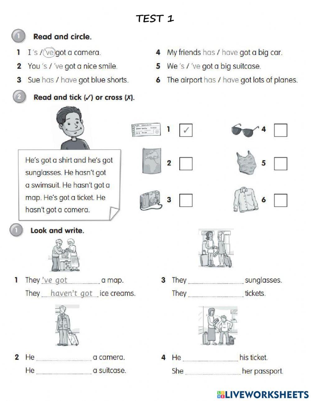 Select:Test 1 Have-has got worksheet | Live Worksheets