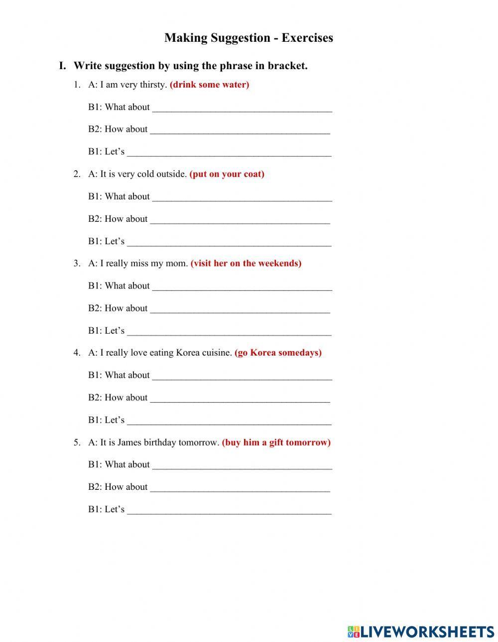 Making Suggesti… | Free Interactive Worksheets | 1617900